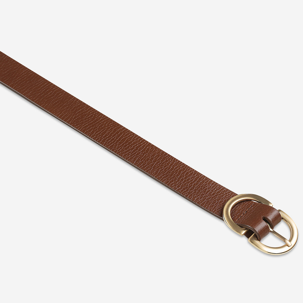 In Reverse Women's Tan Leather Belt | Status Anxiety®
